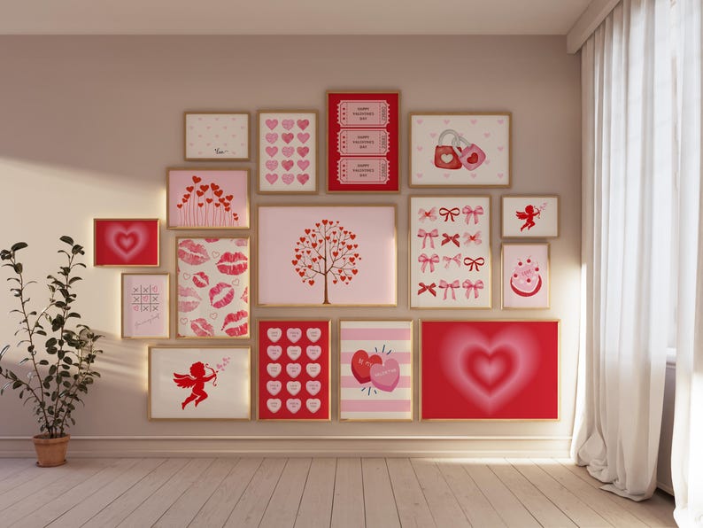 Valentine’s Day Decor Set of 20 Printables Coquette Retro Wall Art Pink ...
