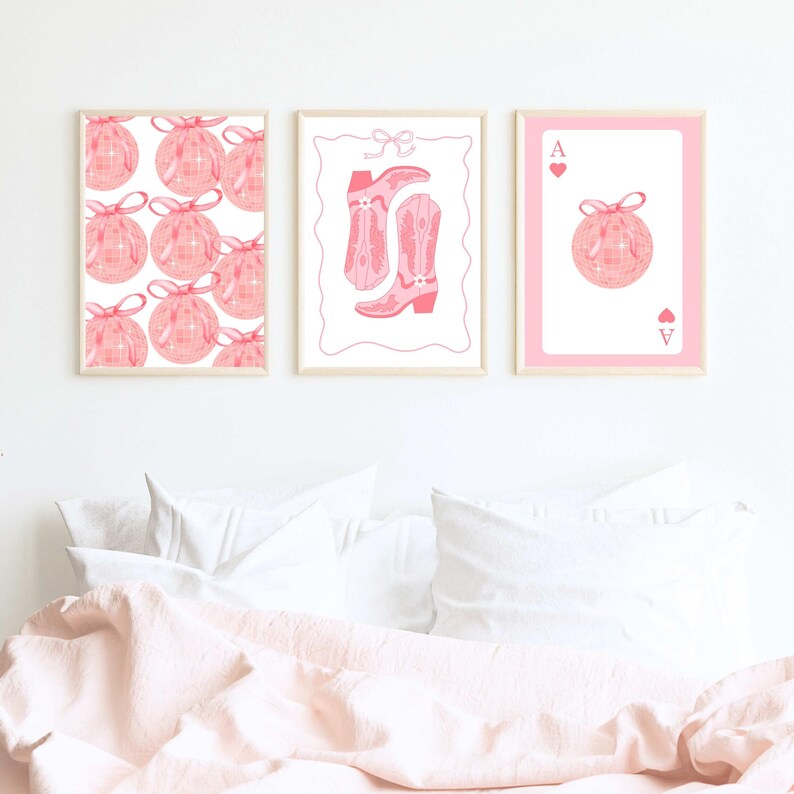 Light Pink Trendy Bows Set of 6 College Apartment Decor Cowgirl Boots ...