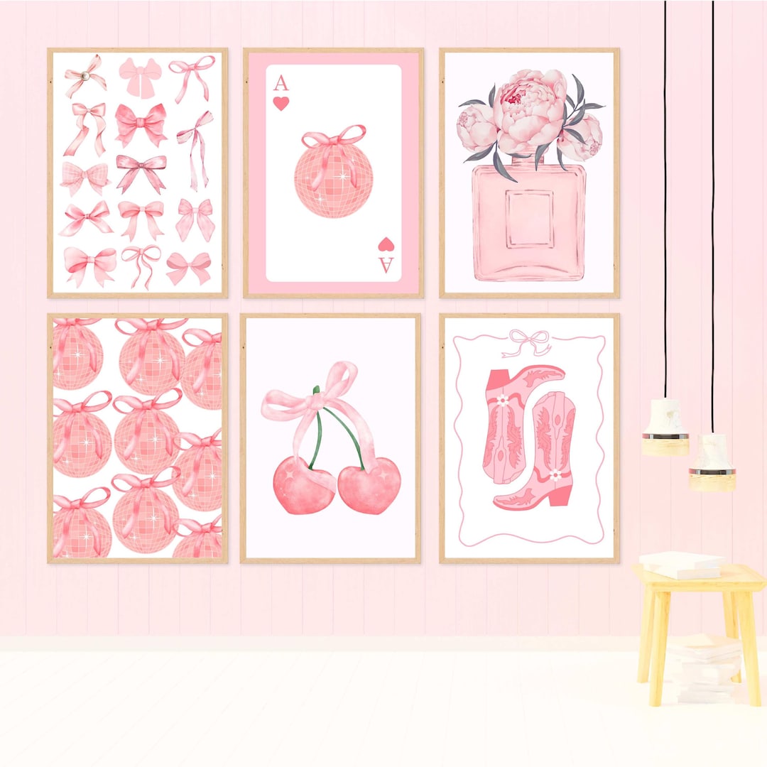 Light Pink Trendy Bows Set of 6 College Apartment Decor Cowgirl Boots ...