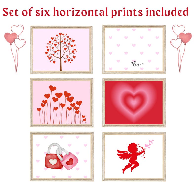 Valentine’s Day Decor Set of 20 Printables Coquette Retro Wall Art Pink ...
