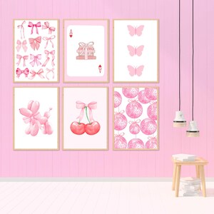 Preppy Pink Bows Wall Art Set of 6 Trendy College Apartment Decor ...