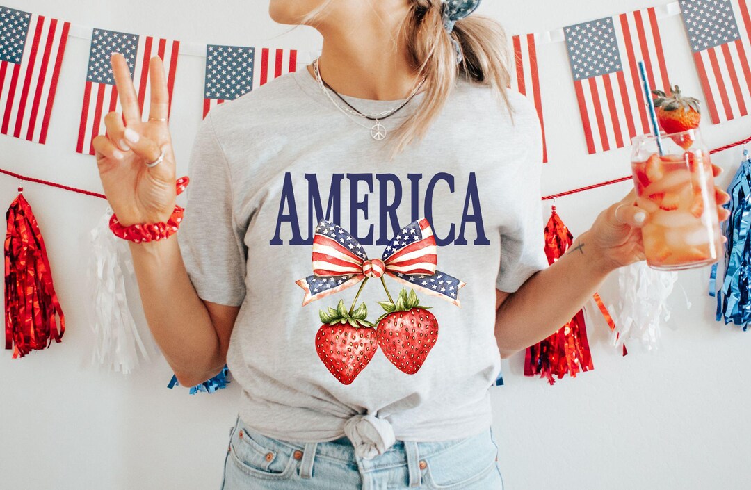 Boho 4th of July Strawberry PNG, Patriotic Bow Sublimation Design ...