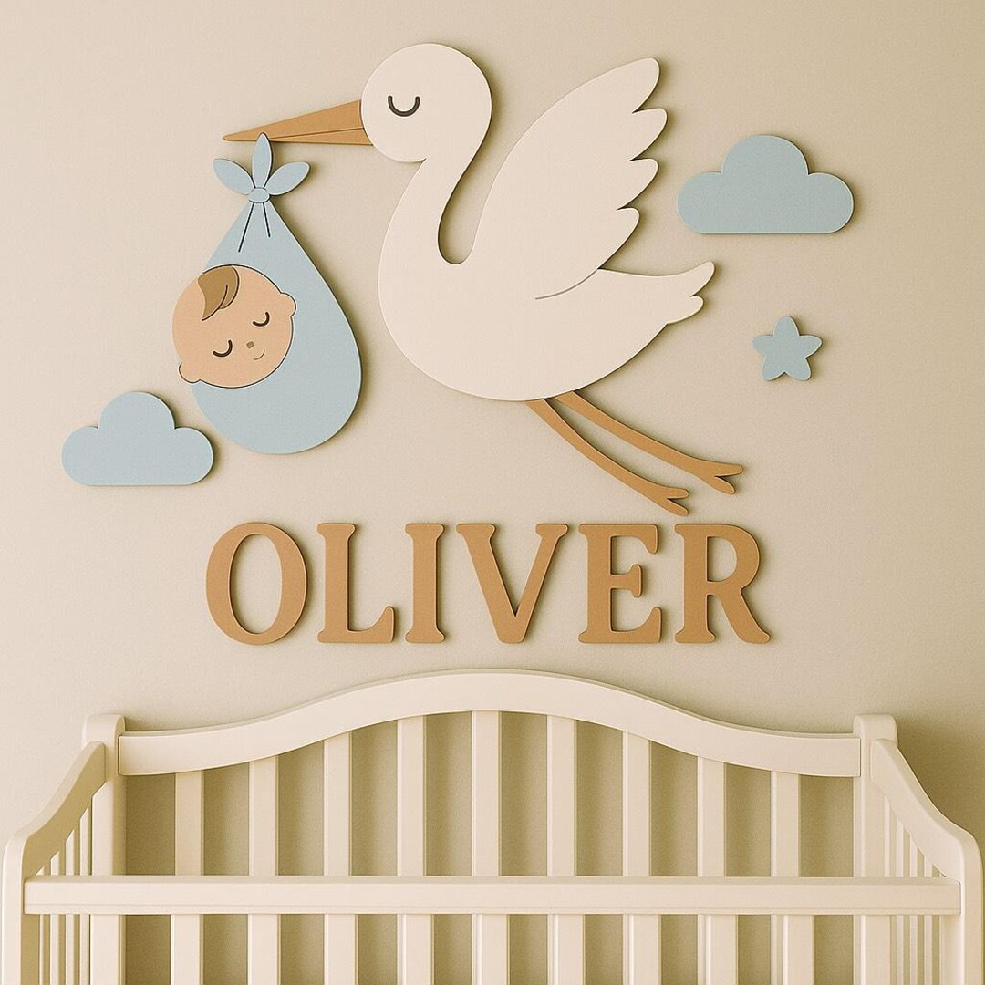 Stork Baby Name Sign • Newborn Nursery Wall Decor - Etsy