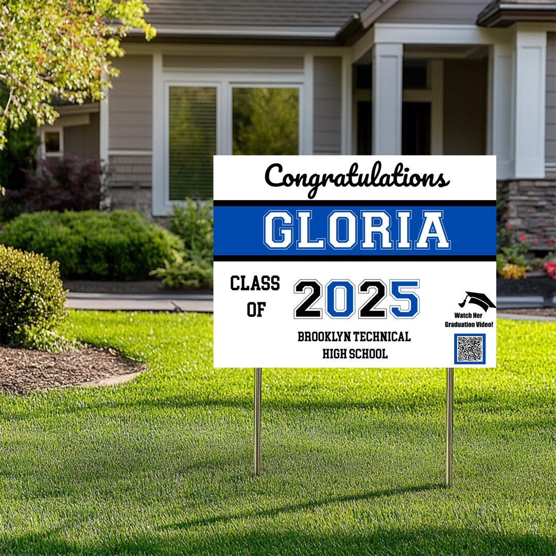 Custom Graduation QR Code Yard Sign, High School Grad Banner, School ...