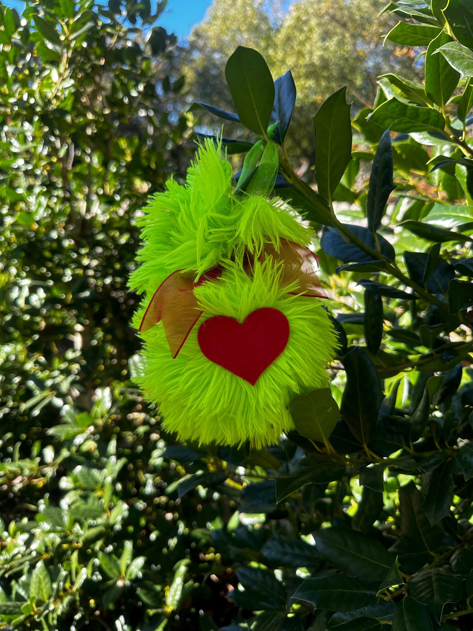 The Grinch Fluffy Fur and Red Heart Ornament - Etsy