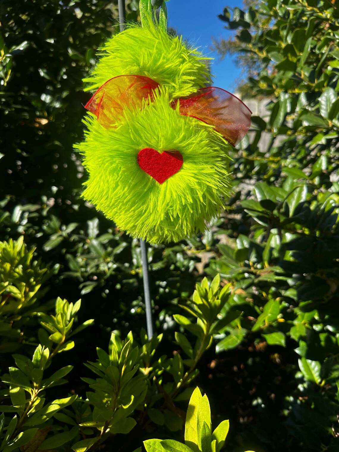 The Grinch Fluffy Fur and Red Heart Ornament - Etsy