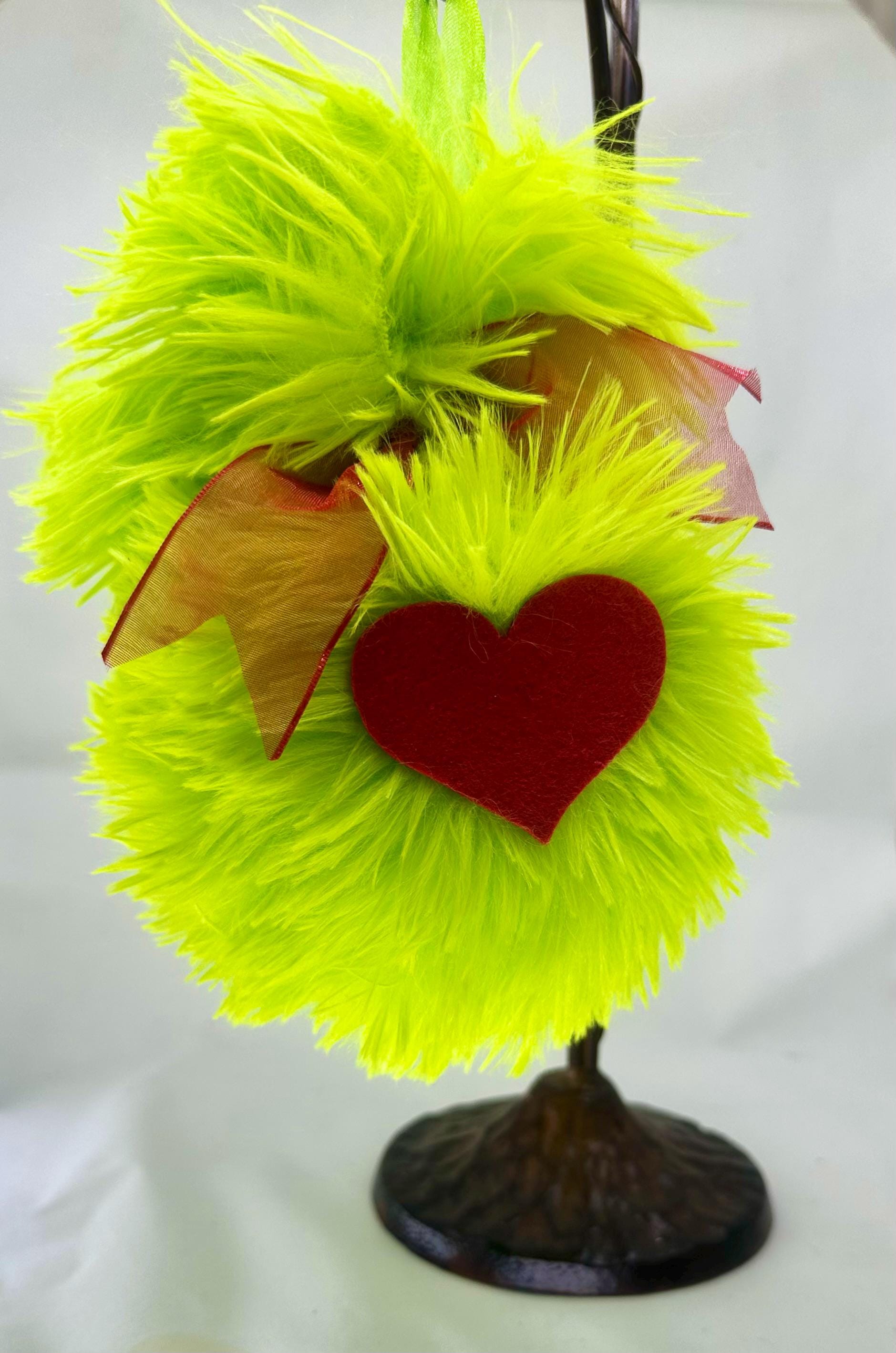 The Grinch Fluffy Fur and Red Heart Ornament - Etsy