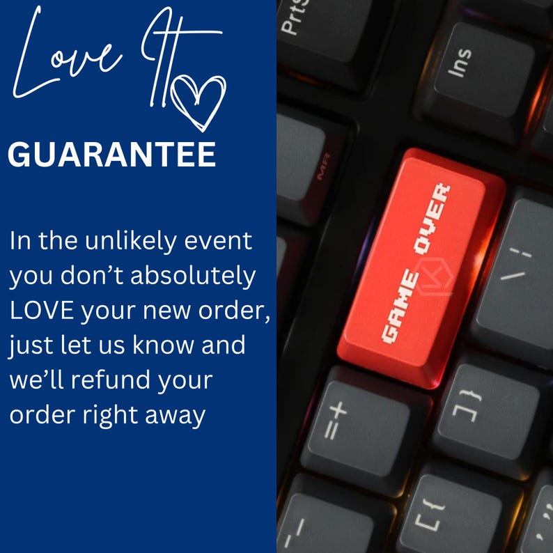 Game Over Shine-through Keycap Black & Red Etched ABS Backspace Key for ...