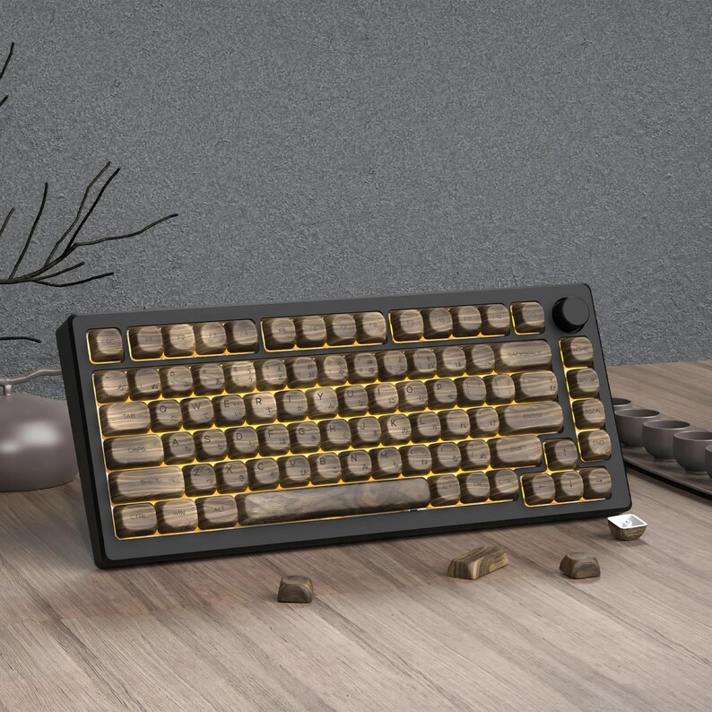 134-key Walnut Wood Theme Keycap Set MOA Profile Custom PBT Dye ...