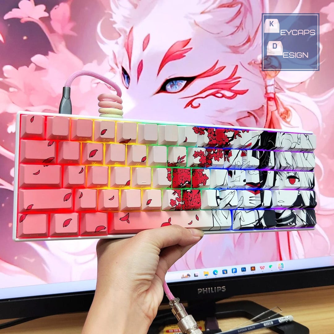 136-key Fox-faced Girl Keycap Set PBT Double Shot Side-printed Backlit ...