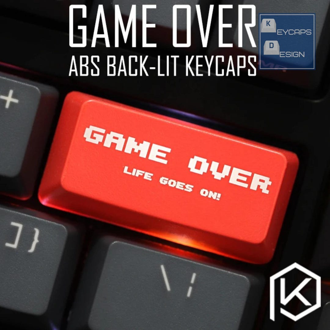Game Over Shine-through Keycap Black & Red Etched ABS Backspace Key for ...
