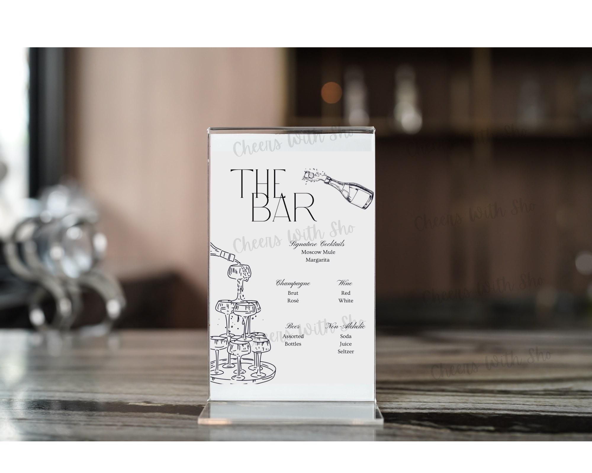 Custom Bar Menu, Signature Drinks Menu, Champagne Glasses, Minimalist ...