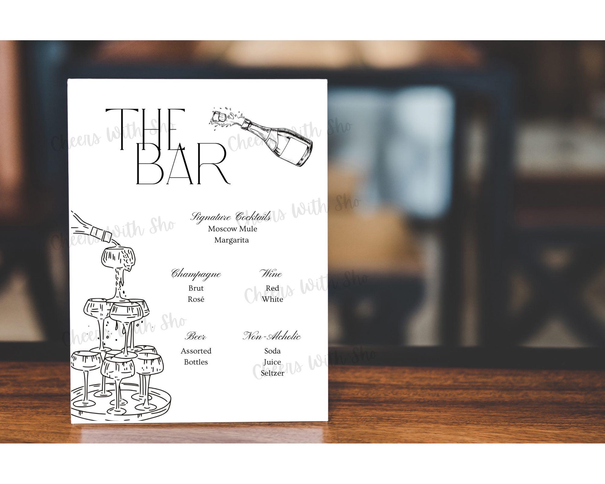Custom Bar Menu, Signature Drinks Menu, Champagne Glasses, Minimalist ...