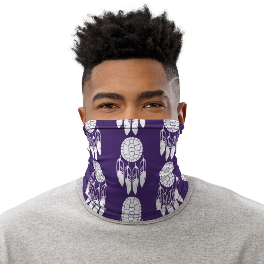 Turtle Design Neck Gaiter. Turtle Shells With Feathers. Purple and ...