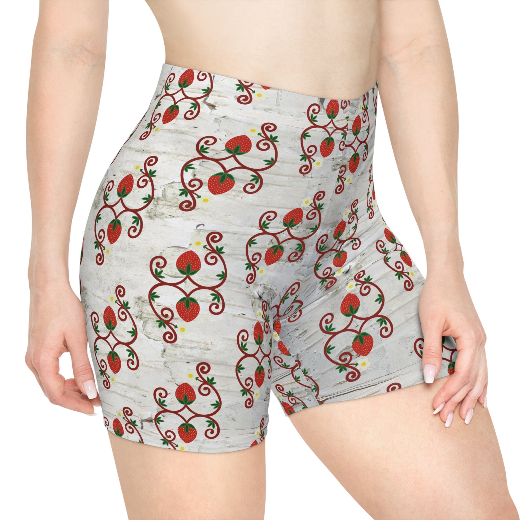 Strawberry Shorts. Strawberry Double Curves on White Birchbark Women's ...