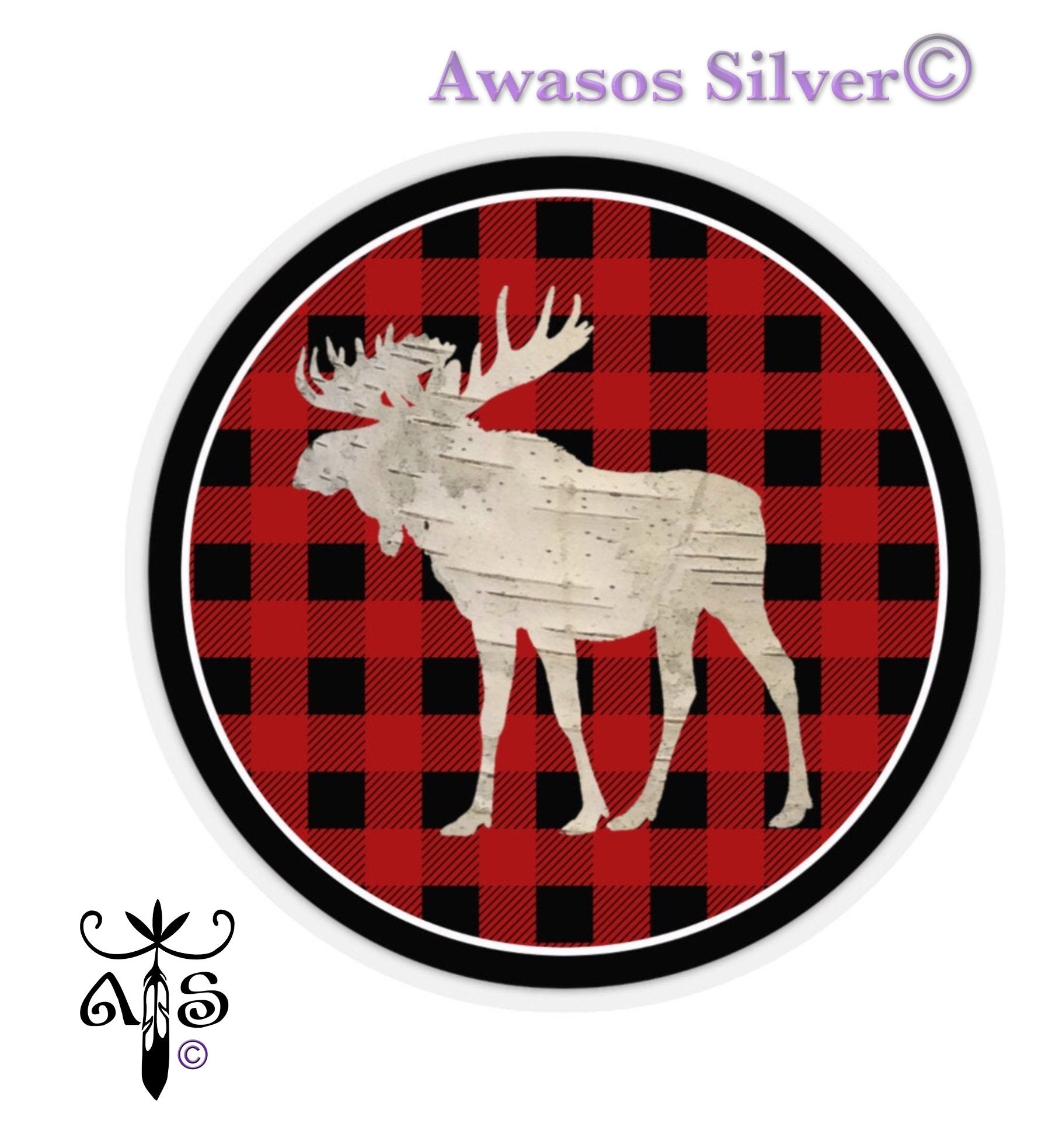 Buffalo Plaid Moose Sticker. White Birch Bark Moose on Red | Etsy