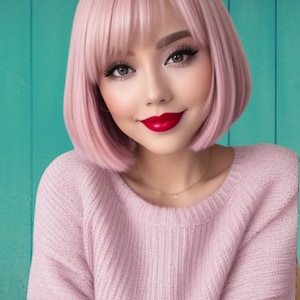 Short Light Pink Synthetic Bob With Bangs - Etsy