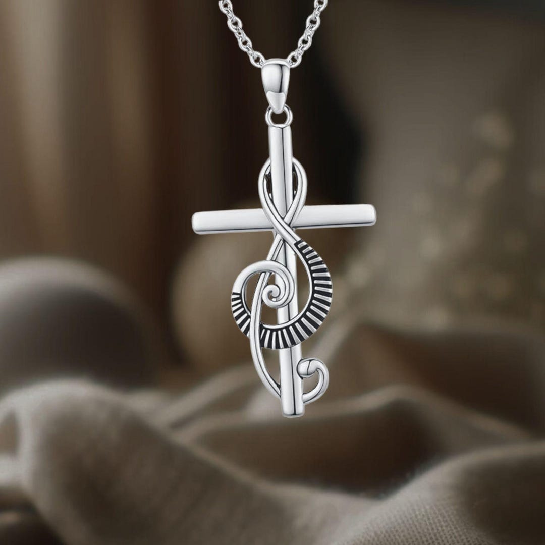 Music Note Cross Necklace 925 Sterling Silver Christian Cross Infinity ...