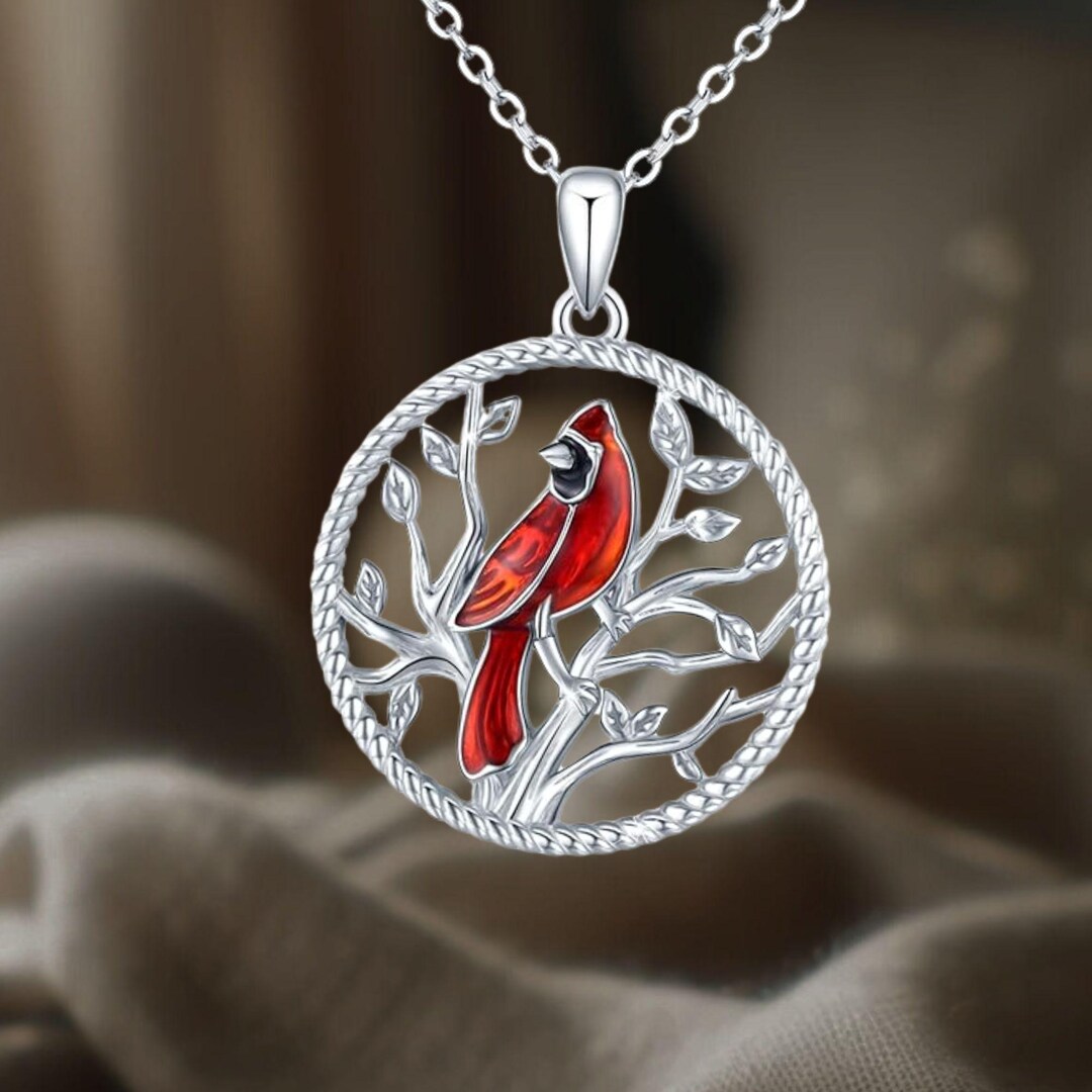 Red Cardinal Tree of Life Necklace 925 Sterling Silver Cardinal ...