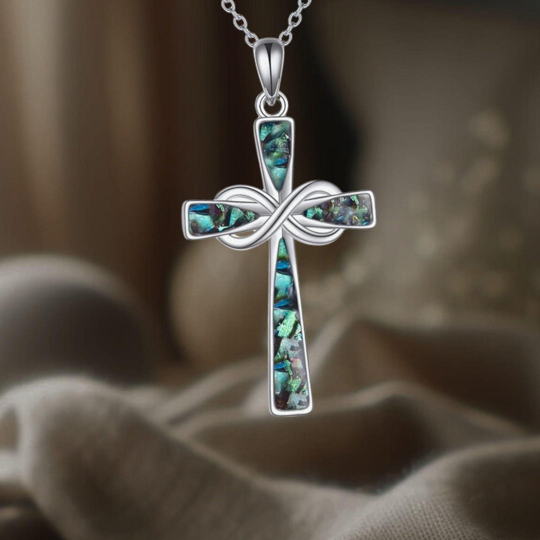 Infinity Cross Abalone Shell Necklace 925 Sterling Silver Christian ...