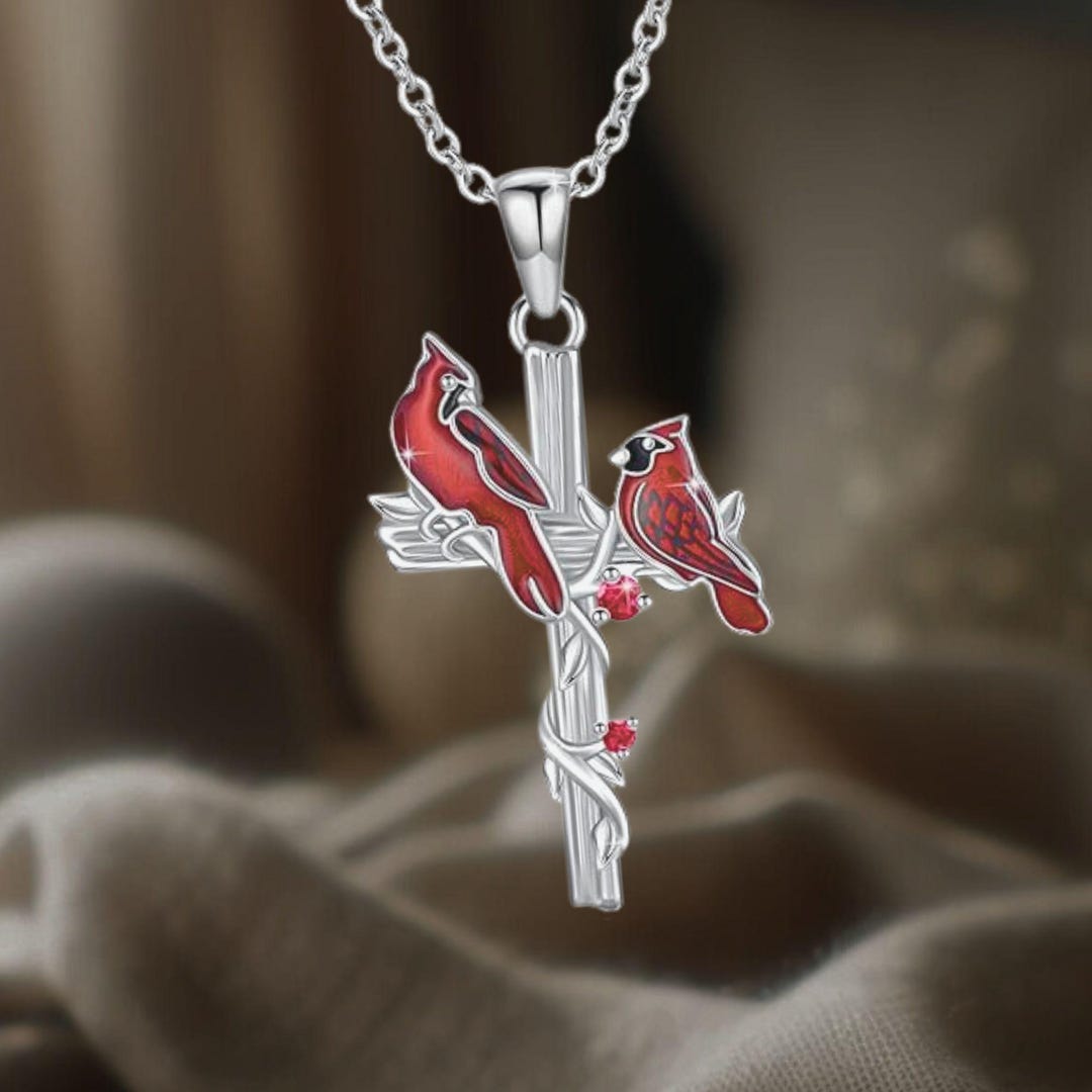 Cardinal Cross Necklace Sterling Silver Red Cardinal Bird Necklace for ...