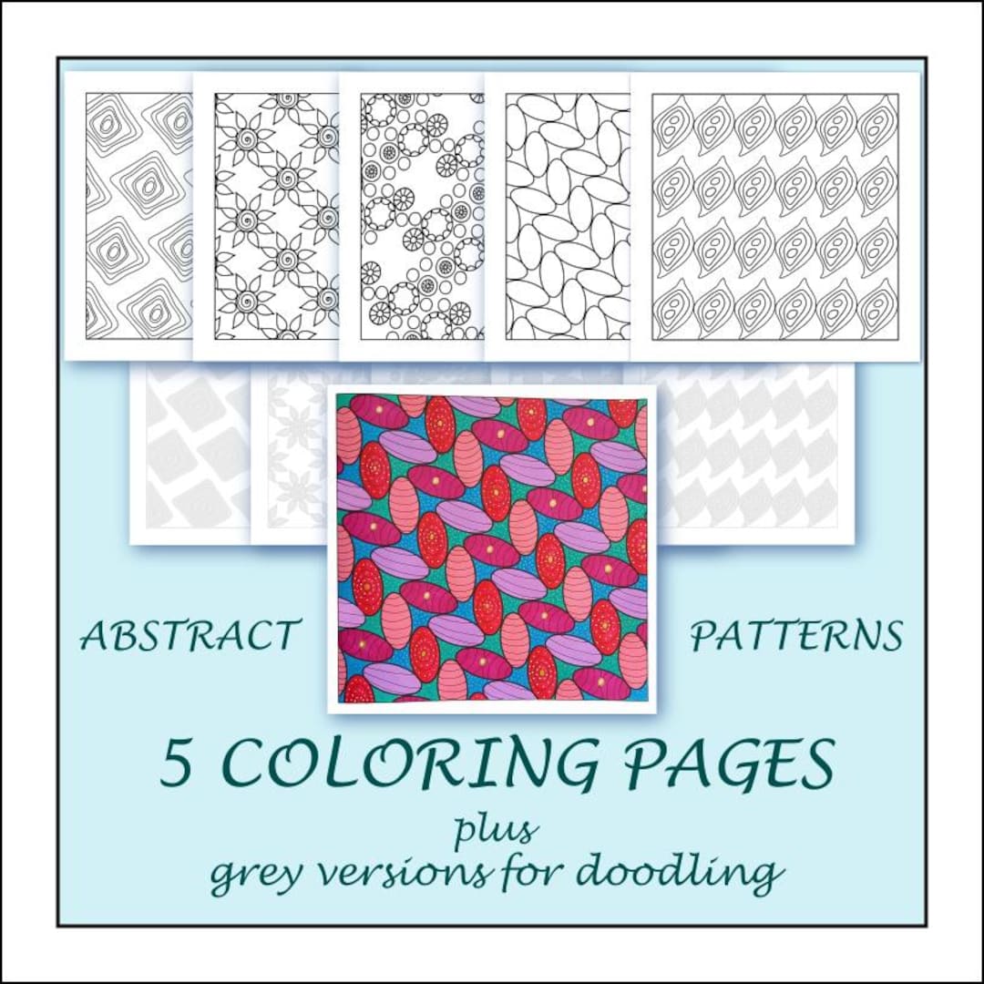 Pattern Coloring Pages: 5 Black & White Designs, 5 Grey Doodling ...