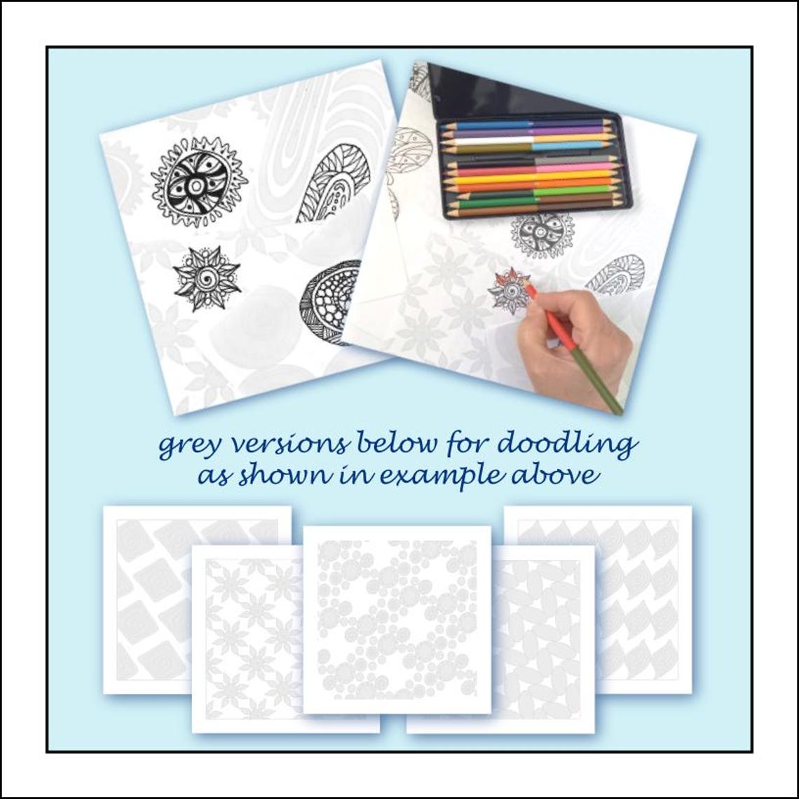 Pattern Coloring Pages: 5 Black & White Designs, 5 Grey Doodling ...
