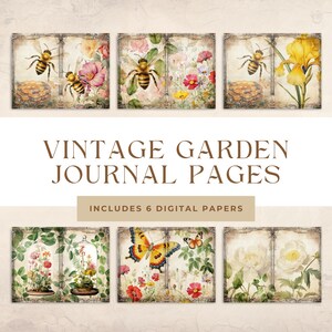 Garden Vintage Junk Journal Pages, Bees and Butterflies Watercolor Aged ...