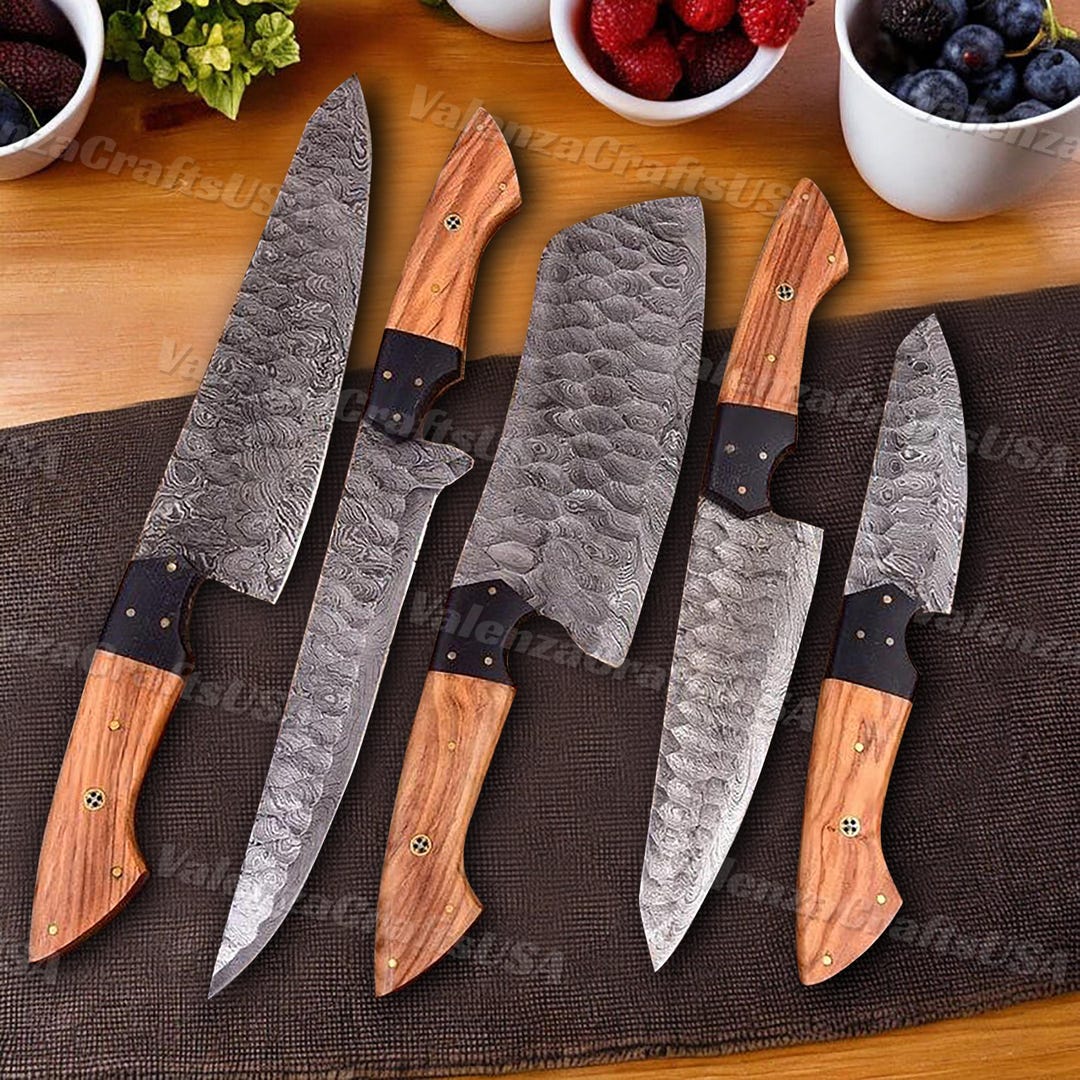 Damascus Steel Chef Set, Hand Forged Damascus Chef Set, Damascus Chef ...
