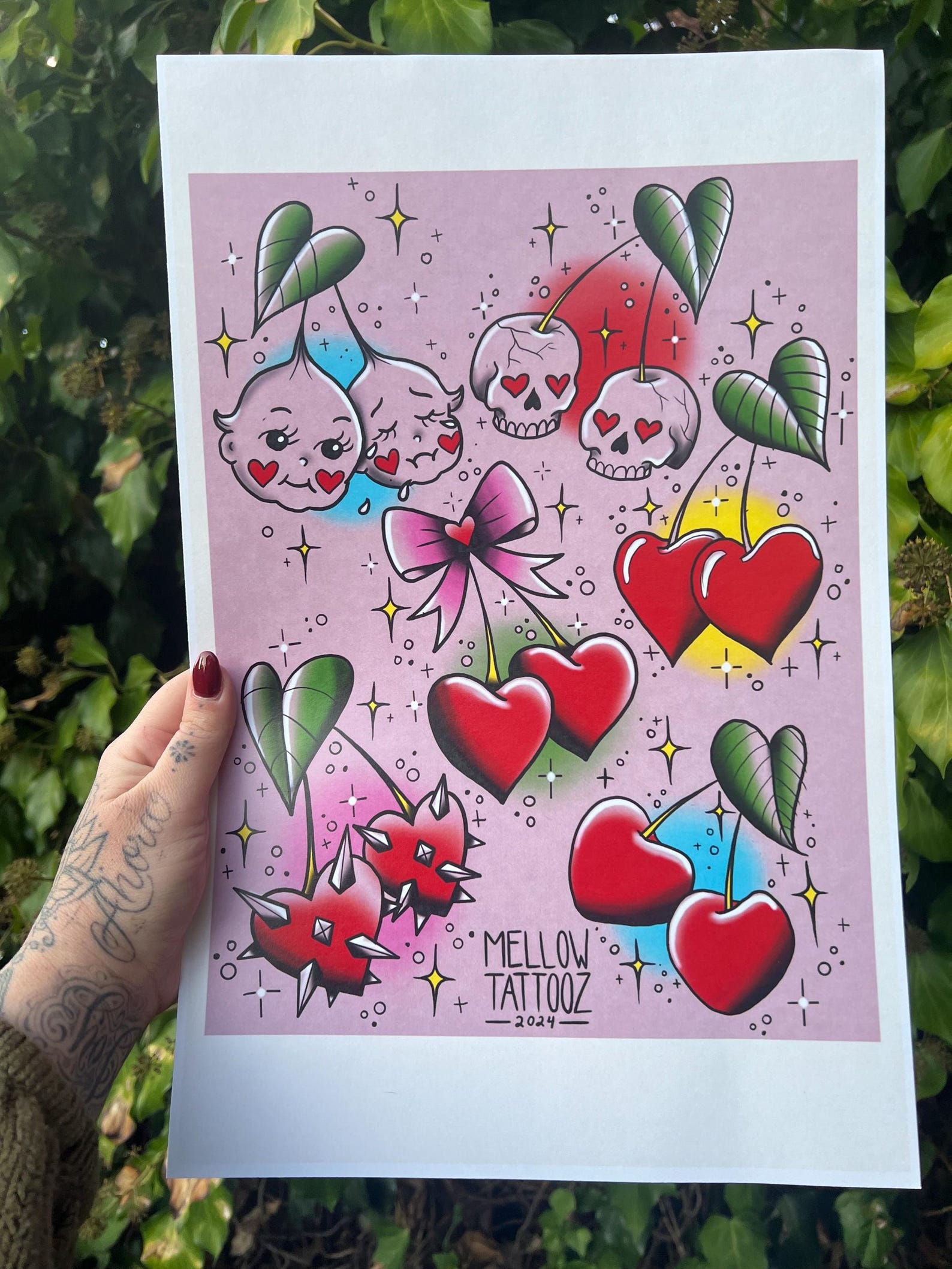 Cherry Fruity Flash Tattoo Design Art Print Decor Gift Tattoo Lover ...