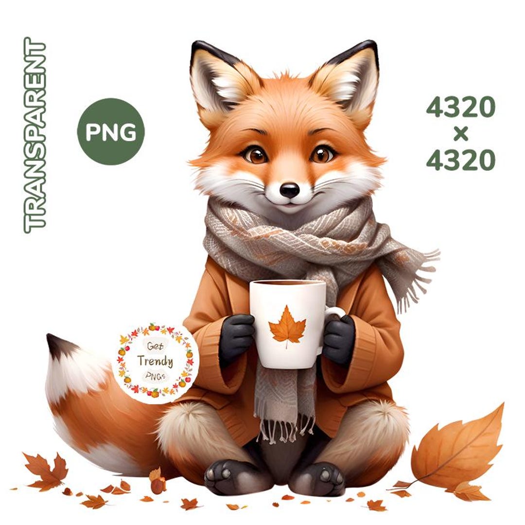 Cute Fall Fox PNG, Autumn Fox Clipart, Fox With Scarf, Spooky Season ...