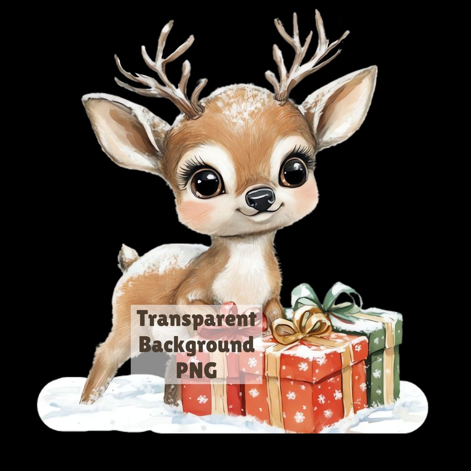 24 Christmas Cute Reindeer, Watercolor PNG Clipart, Transparent ...