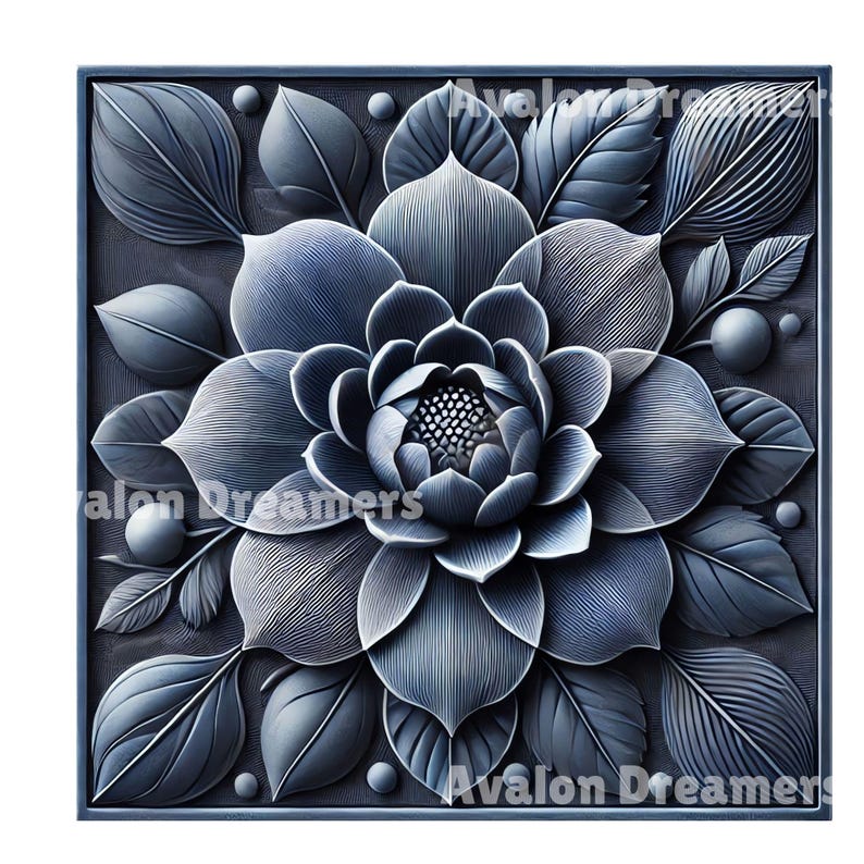 16 X 3D Navy Blue Flower Tile PNG Digital Images, 8" X 8" Print at Home ...
