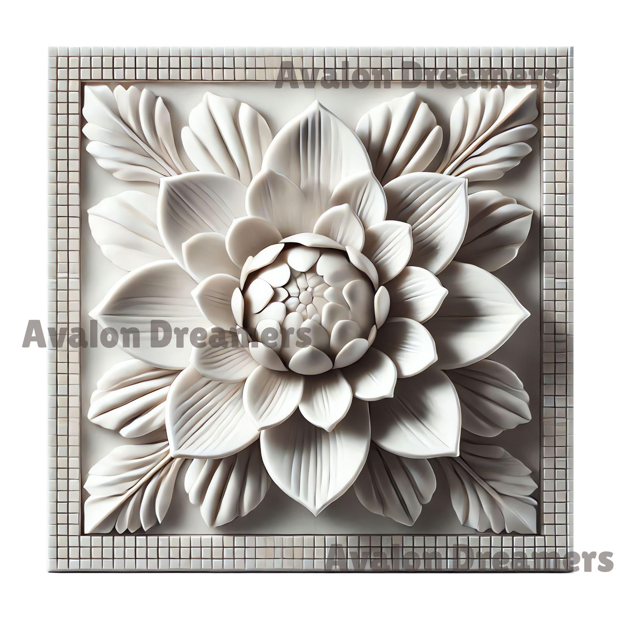 16 X 3D off White Flower Tile PNG Digital Images, 8" X 8" Print at Home ...