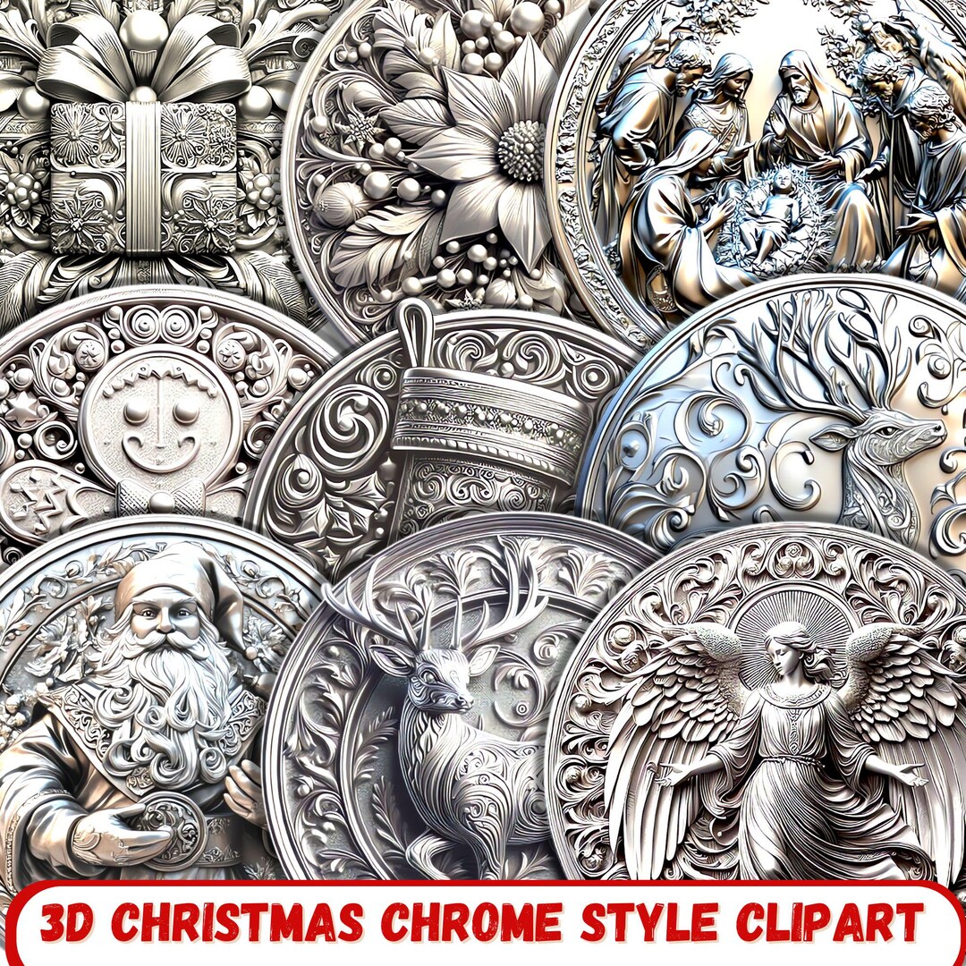 12 Chrome Coloured Christmas Ornament 3D Circles PNG Clipart ...