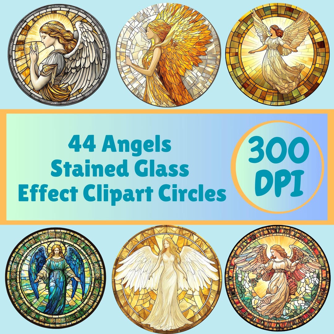 44 Angel Stained Glass Effect Circle Images, PNG Clipart, Print at Home ...