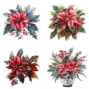 30 Watercolor Christmas Flowers Clipart JPG Images, Card Making, Junk ...
