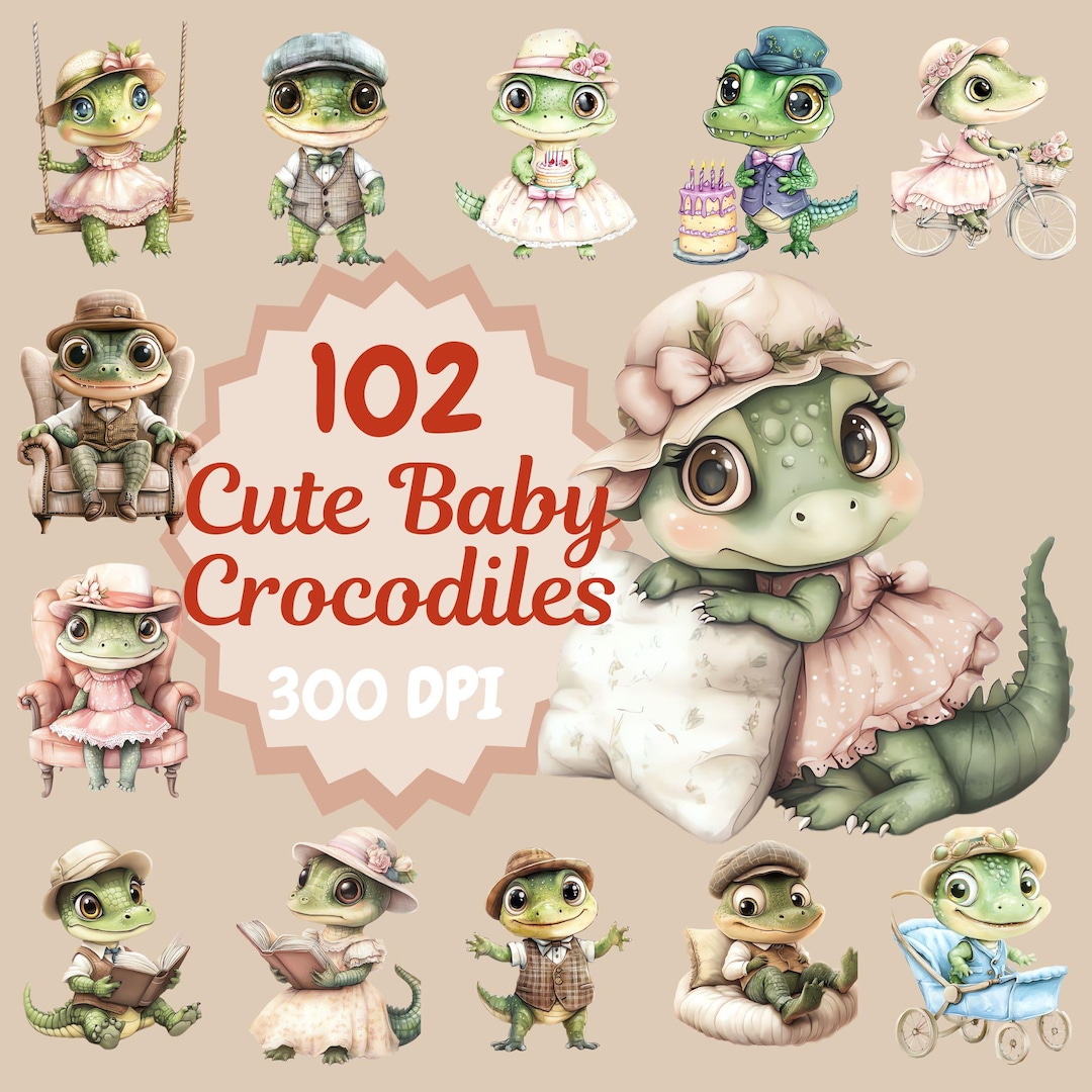 102 Cute Baby Crocodiles, Watercolor, PNG Clipart, Transparent ...