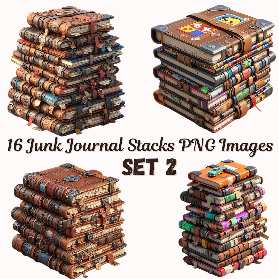 16 Stacks of Junk Journals SET 2 Clipart PNG Images, Card Making, Paper ...
