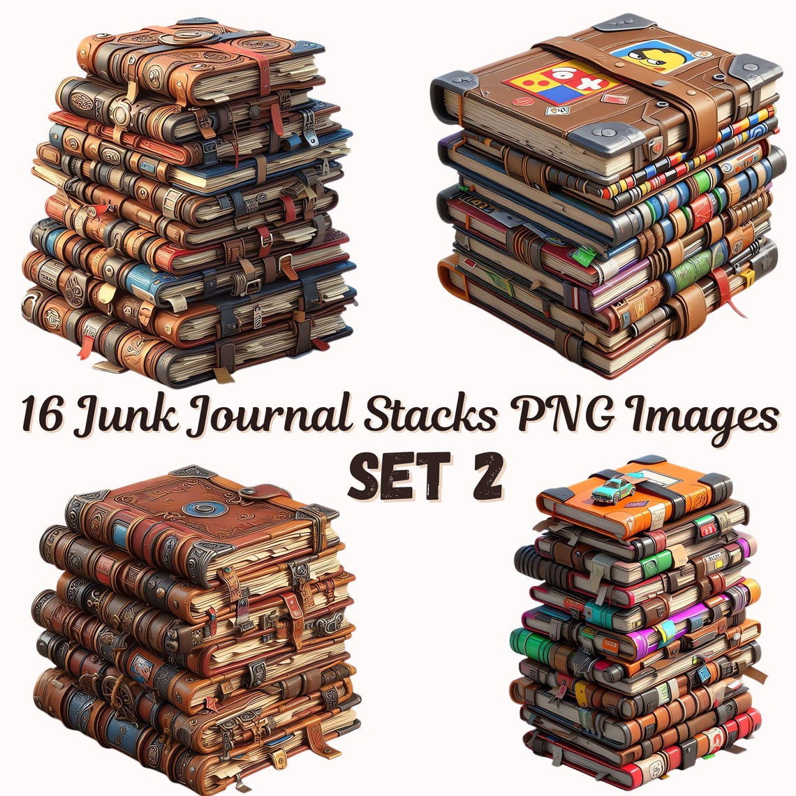 16 Stacks of Junk Journals SET 2 Clipart PNG Images, Card Making, Paper ...