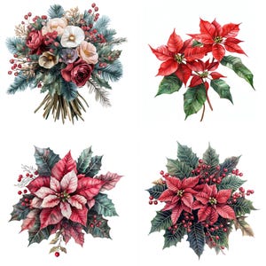 30 Watercolor Christmas Flowers Clipart JPG Images, Card Making, Junk ...