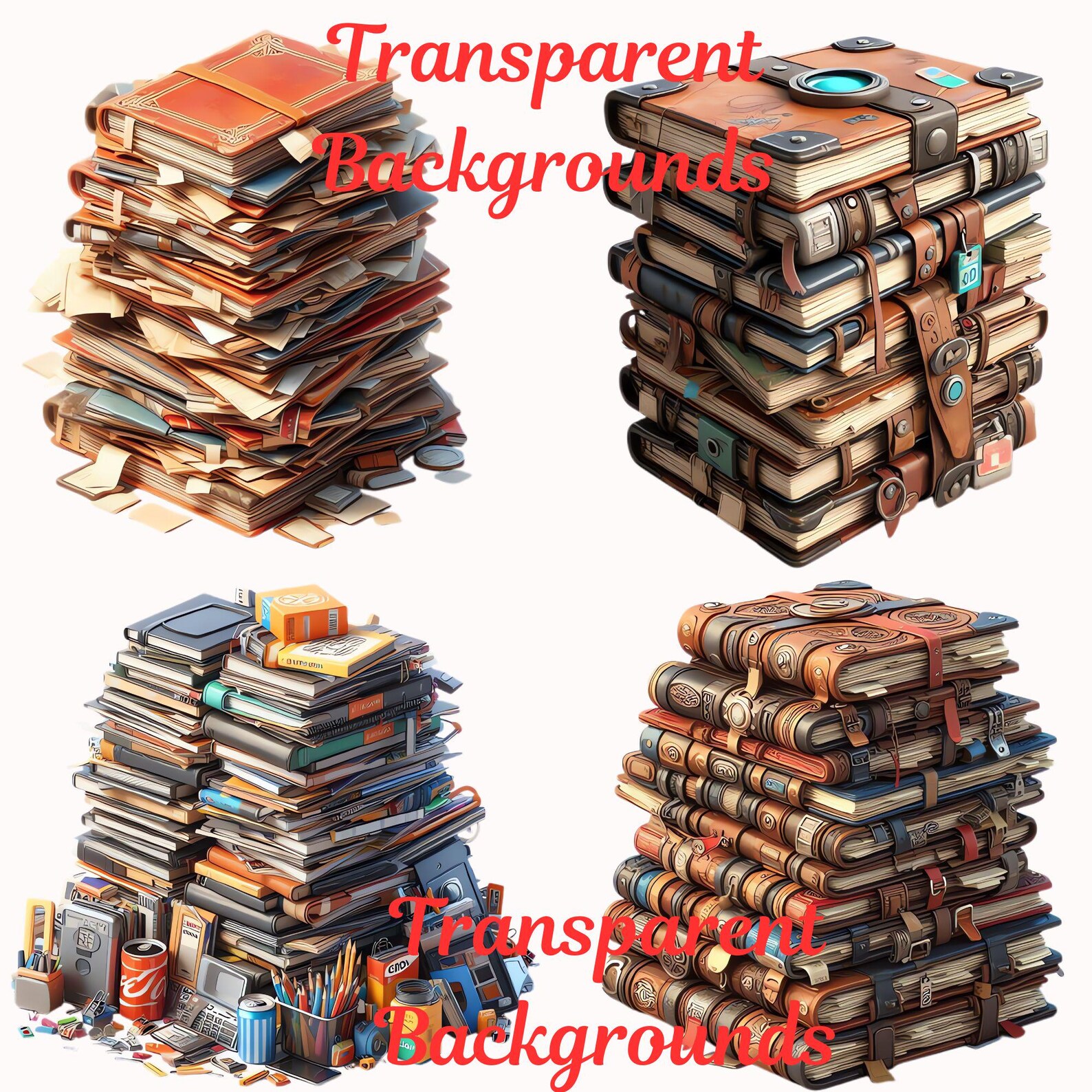 16 Stacks of Junk Journals SET 2 Clipart PNG Images, Card Making, Paper ...