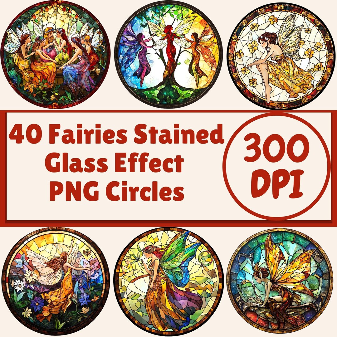 40 Fairies Stained Glass Effect Circles, Fairy PNG Clipart, Transparent ...