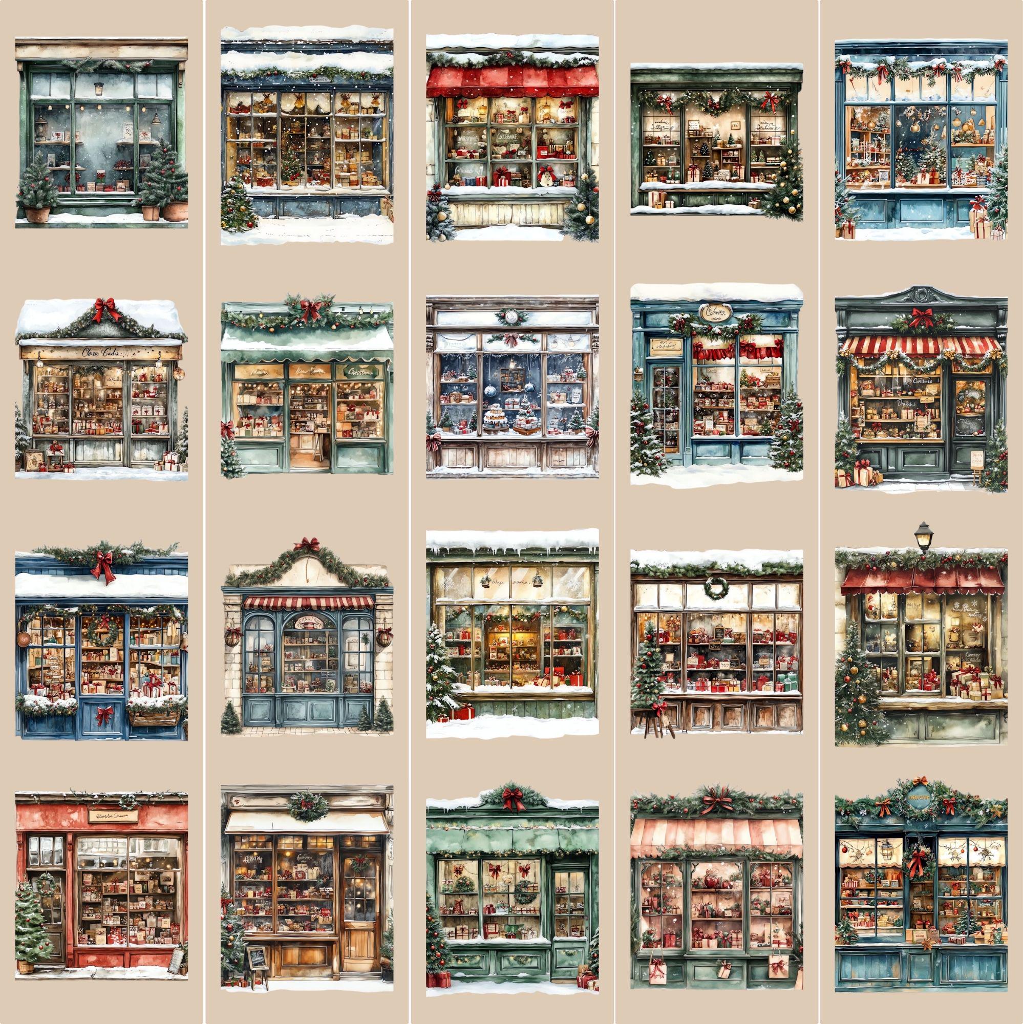 21 Christmas Shop Windows PNG Clipart, Vintage Watercolor Designs ...