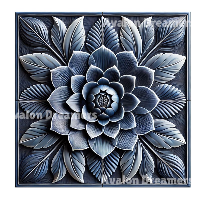 16 X 3D Navy Blue Flower Tile PNG Digital Images, 8" X 8" Print at Home ...