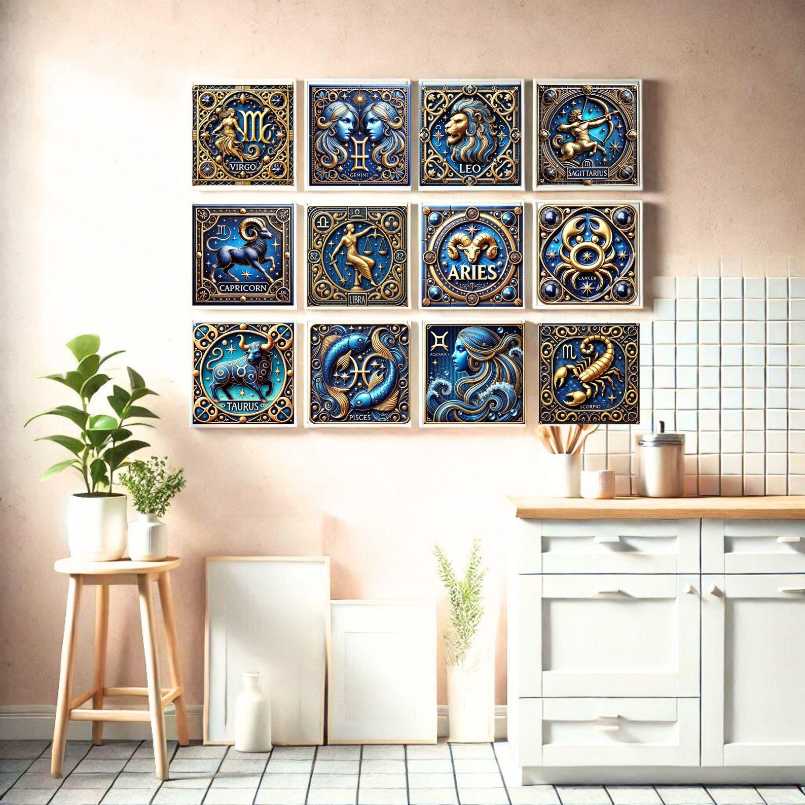 12 Signs of the Zodiac 3D Printable PNG Clipart, Square Tiles 8" X 8 ...