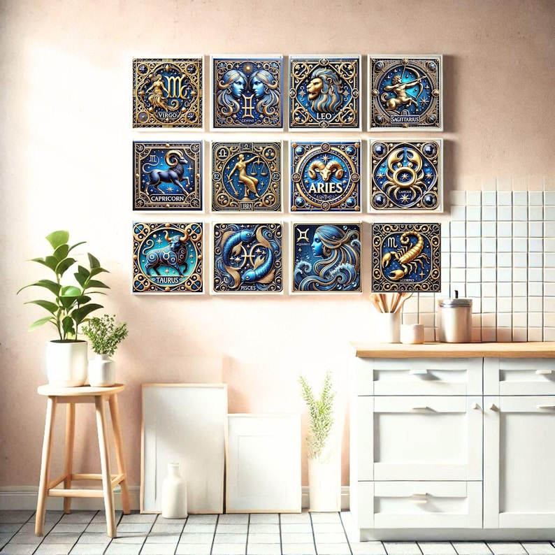12 Signs of the Zodiac 3D Printable PNG Clipart, Square Tiles 8" X 8 ...