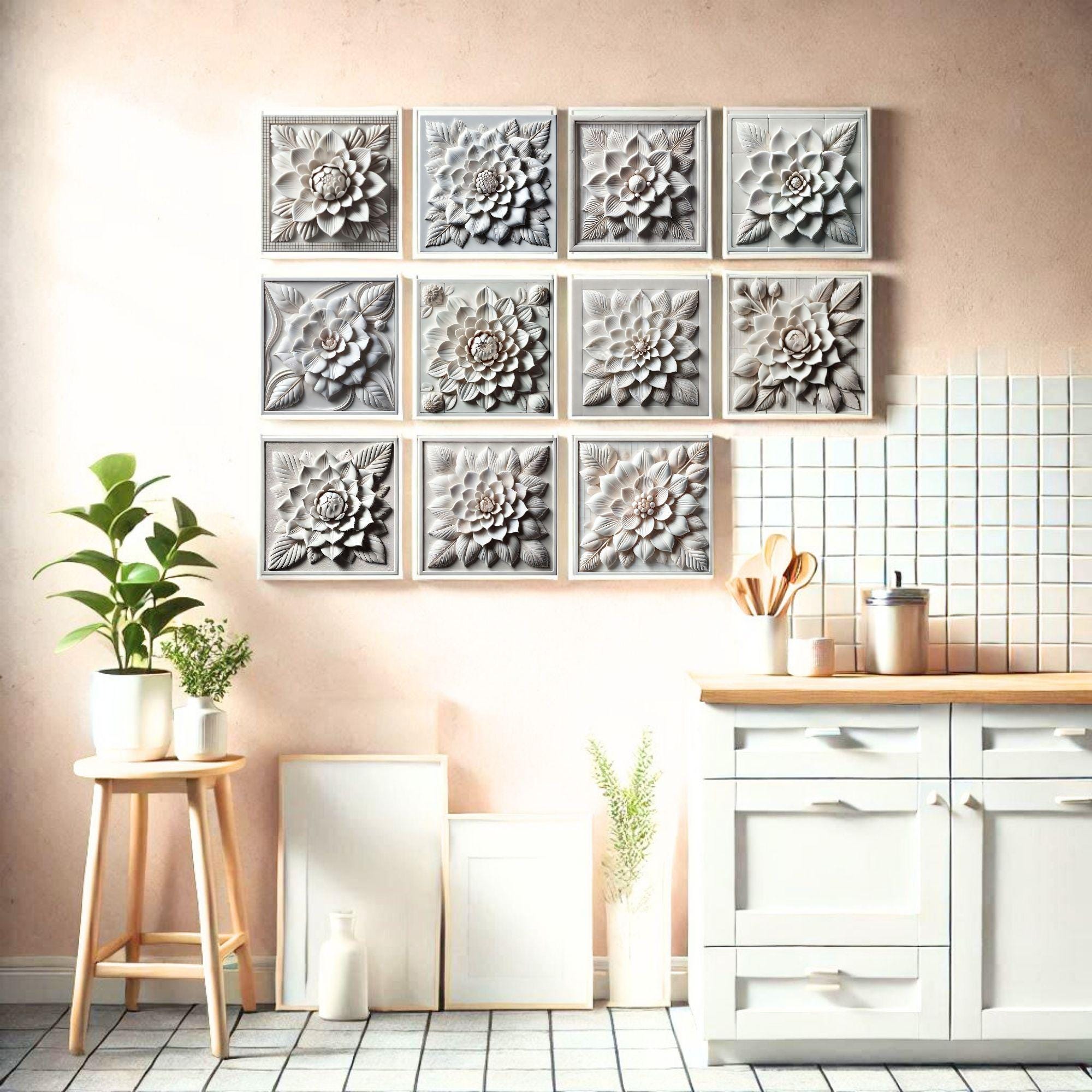 16 X 3D off White Flower Tile PNG Digital Images, 8" X 8" Print at Home ...