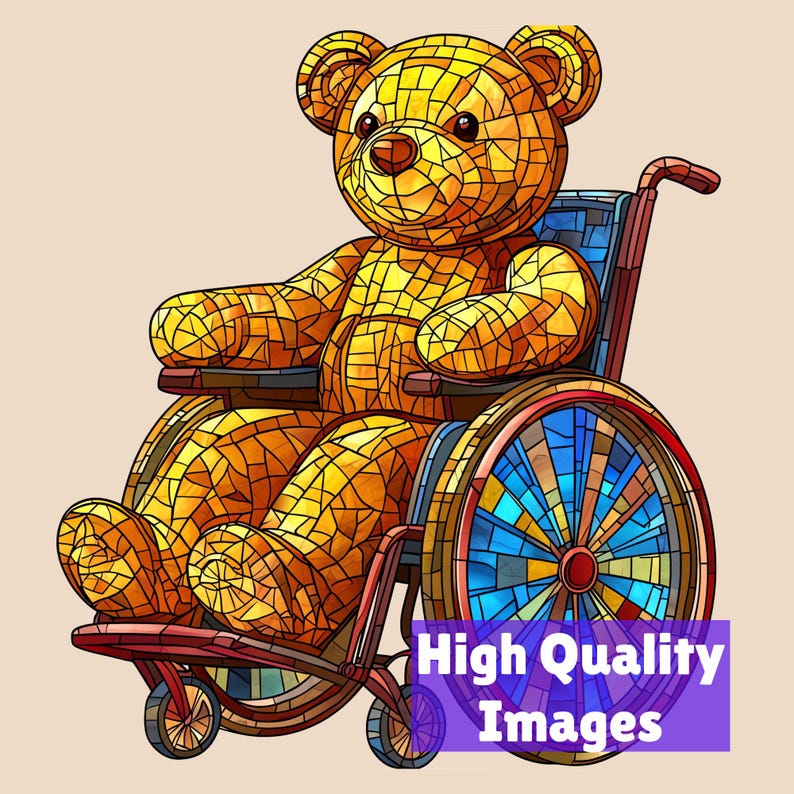 30 Teddybear in A Wheelchair, Stained Glass Effect, PNG Clipart ...