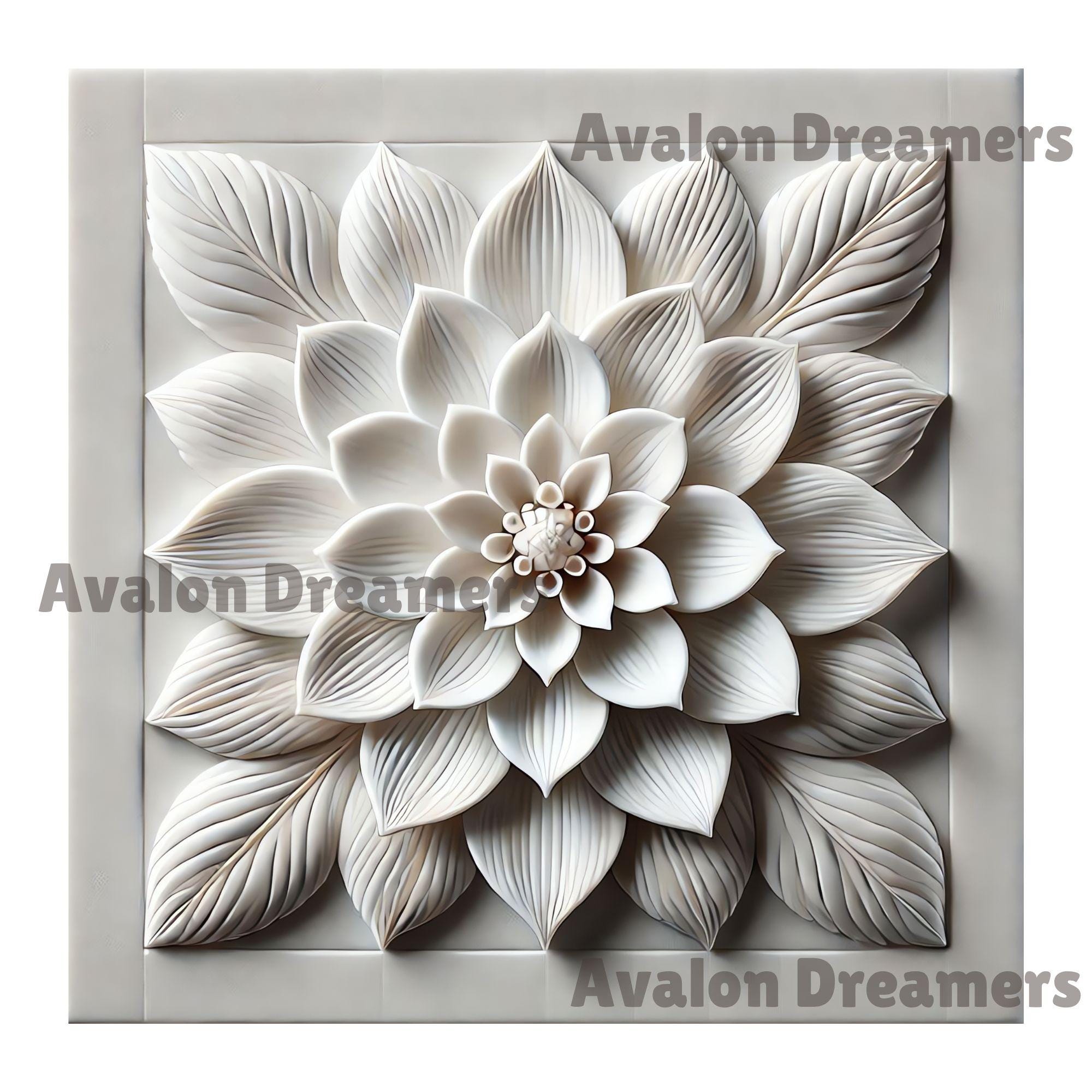 16 X 3D off White Flower Tile PNG Digital Images, 8" X 8" Print at Home ...